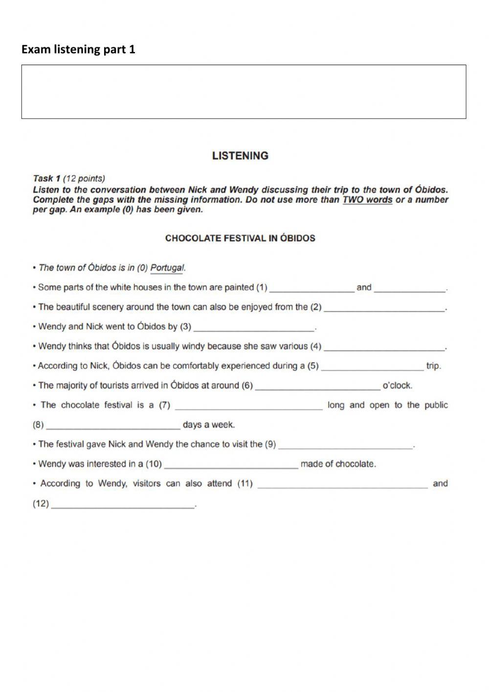 Y12 Exam listening 2020 worksheet | Live Worksheets
