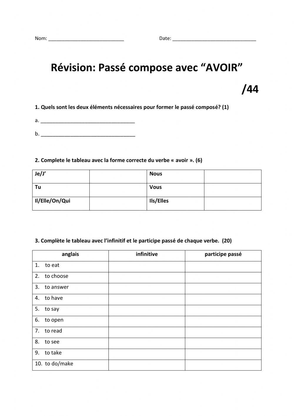 Revision: le pa… | Free Interactive Worksheets | 618006