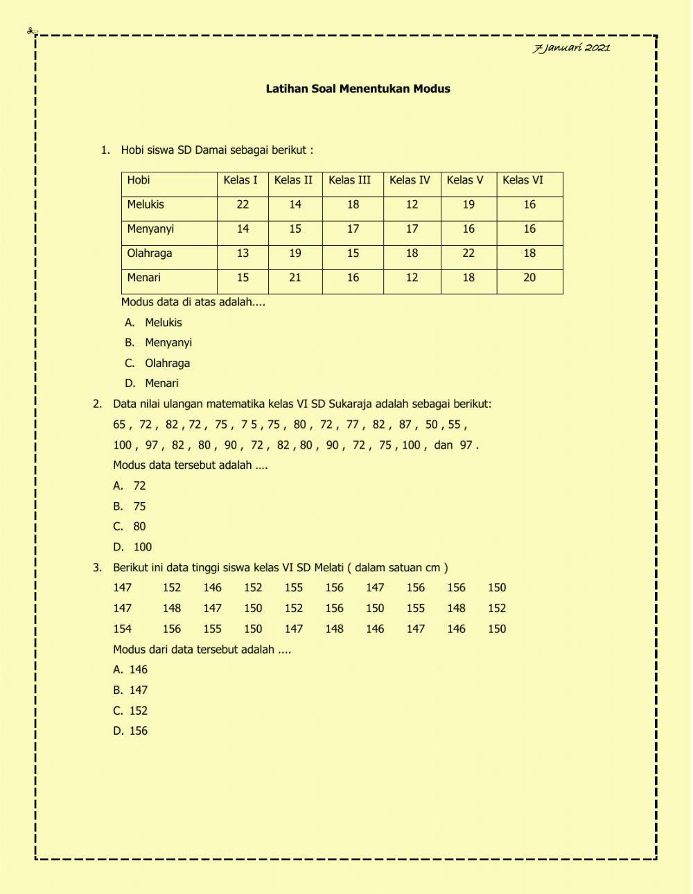 Menentukan modus worksheet | Live Worksheets