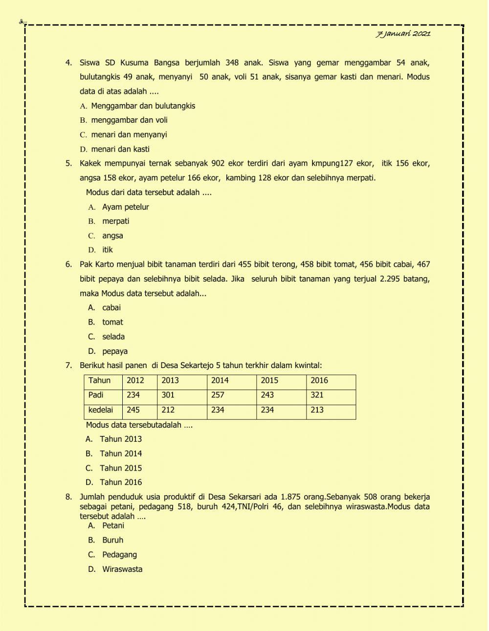 Menentukan modus worksheet | Live Worksheets
