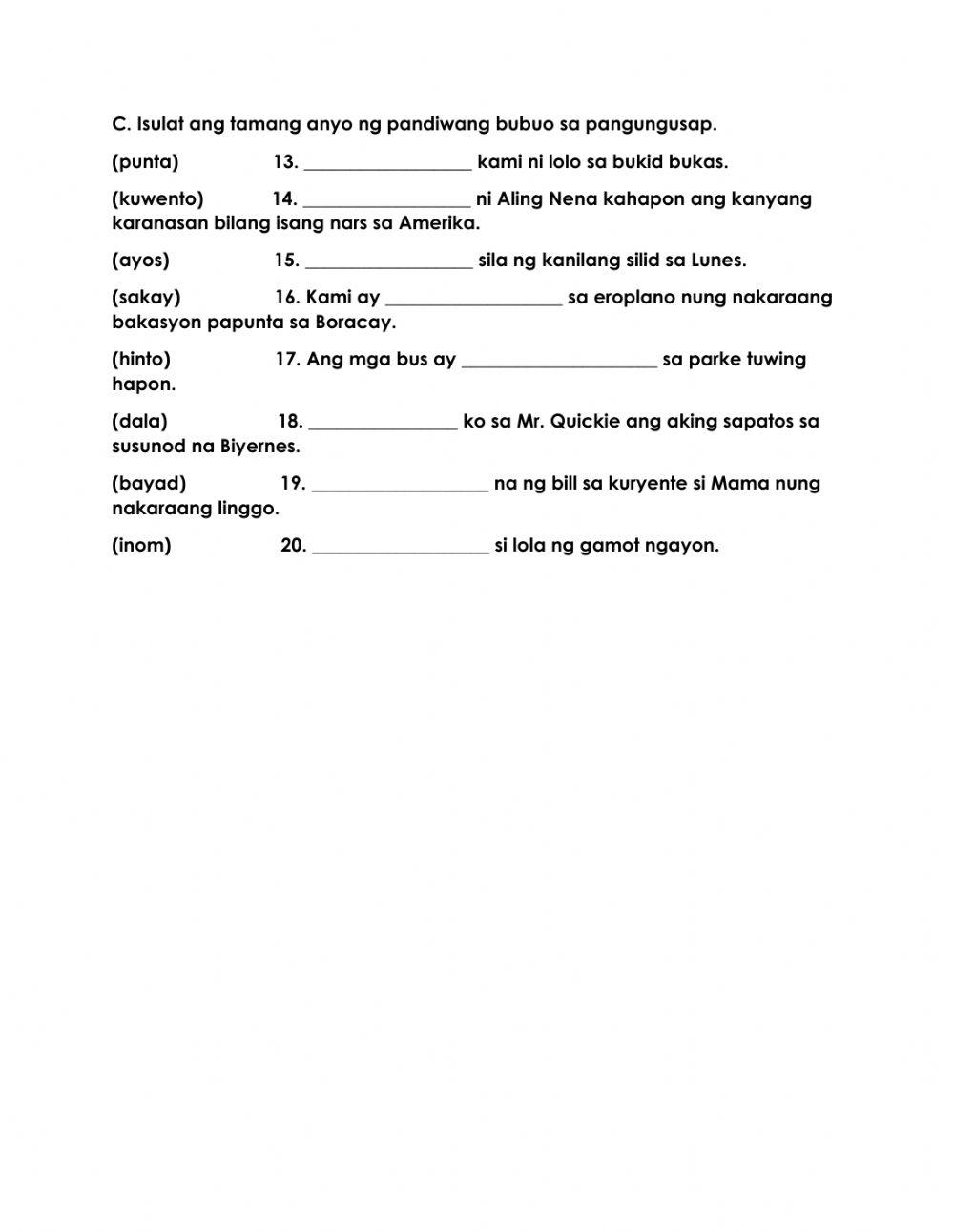 Aspekto ng Pandiwa 5 online exercise for | Live Worksheets