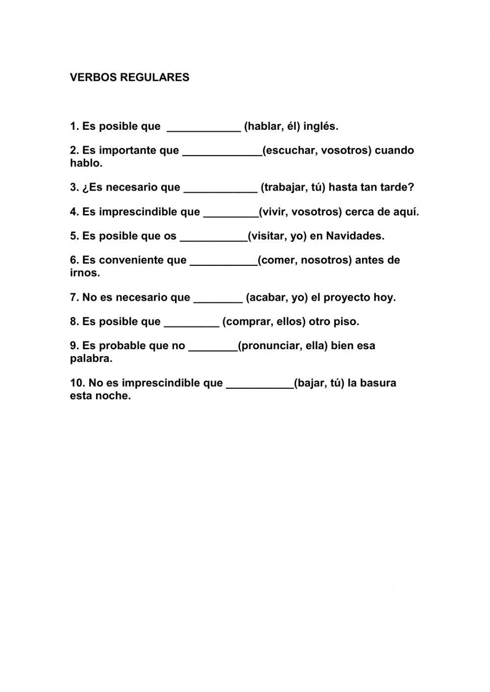 S5L3 PRESENTE SUBJUNTIVO REGULAR online exercise for | Live Worksheets