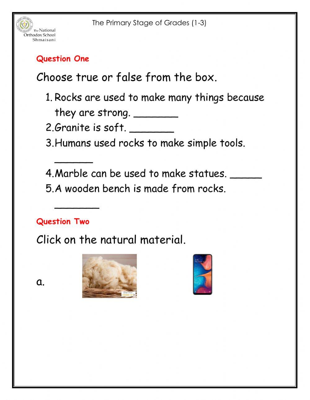 Uses of rocks-Natural and man made materials quiz online exercise for ...
