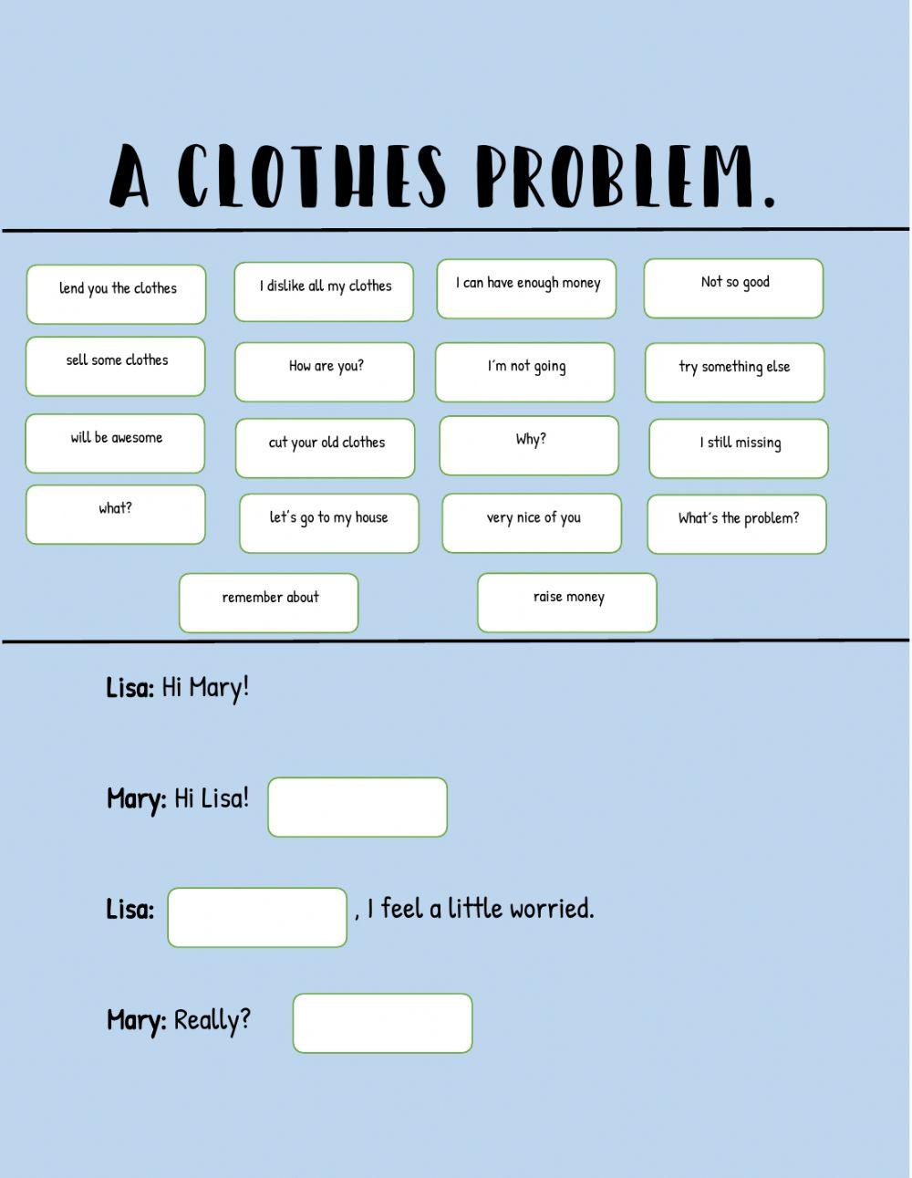 A clothes problem worksheet | Live Worksheets