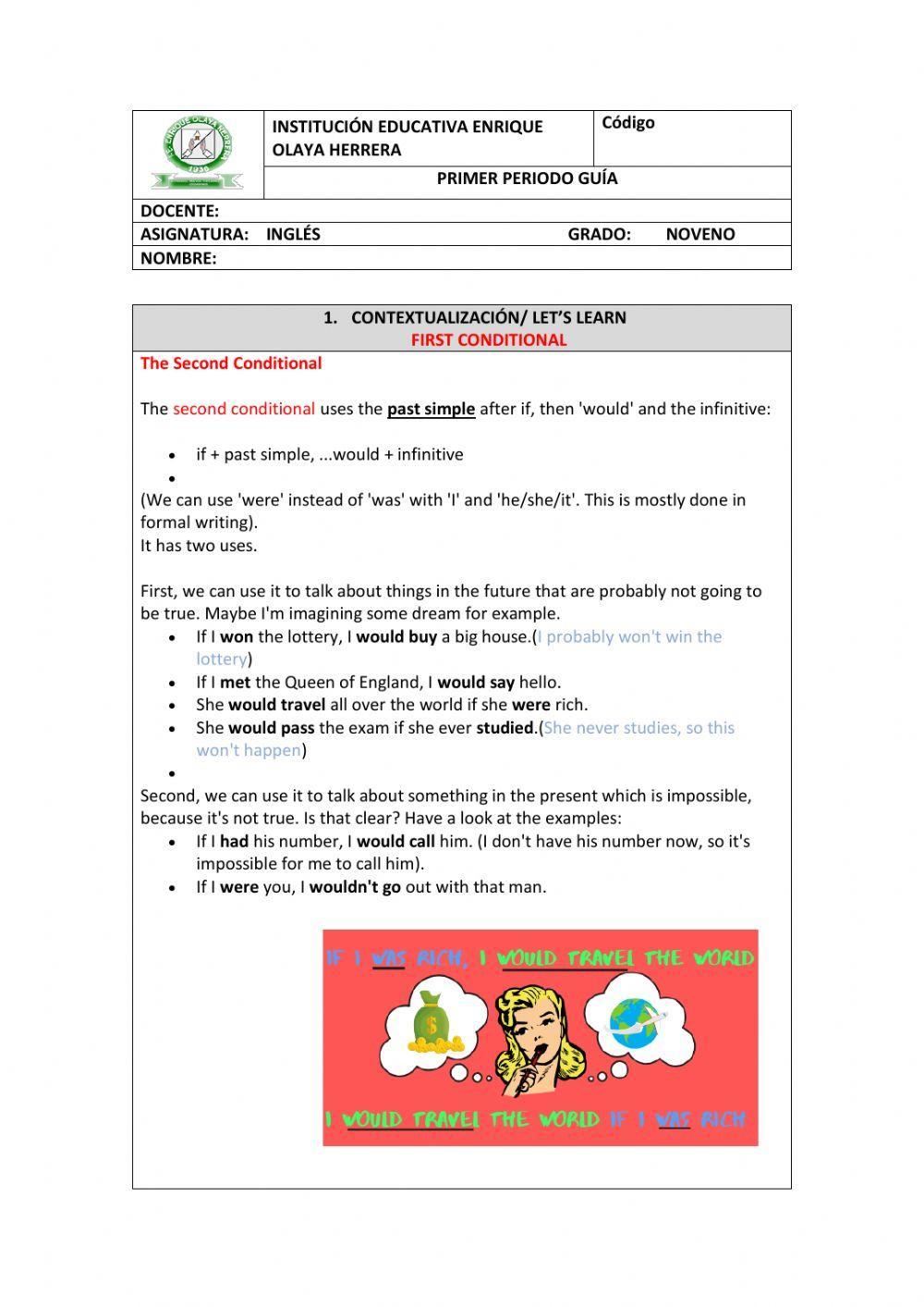 Segundo condicional online worksheet | Live Worksheets