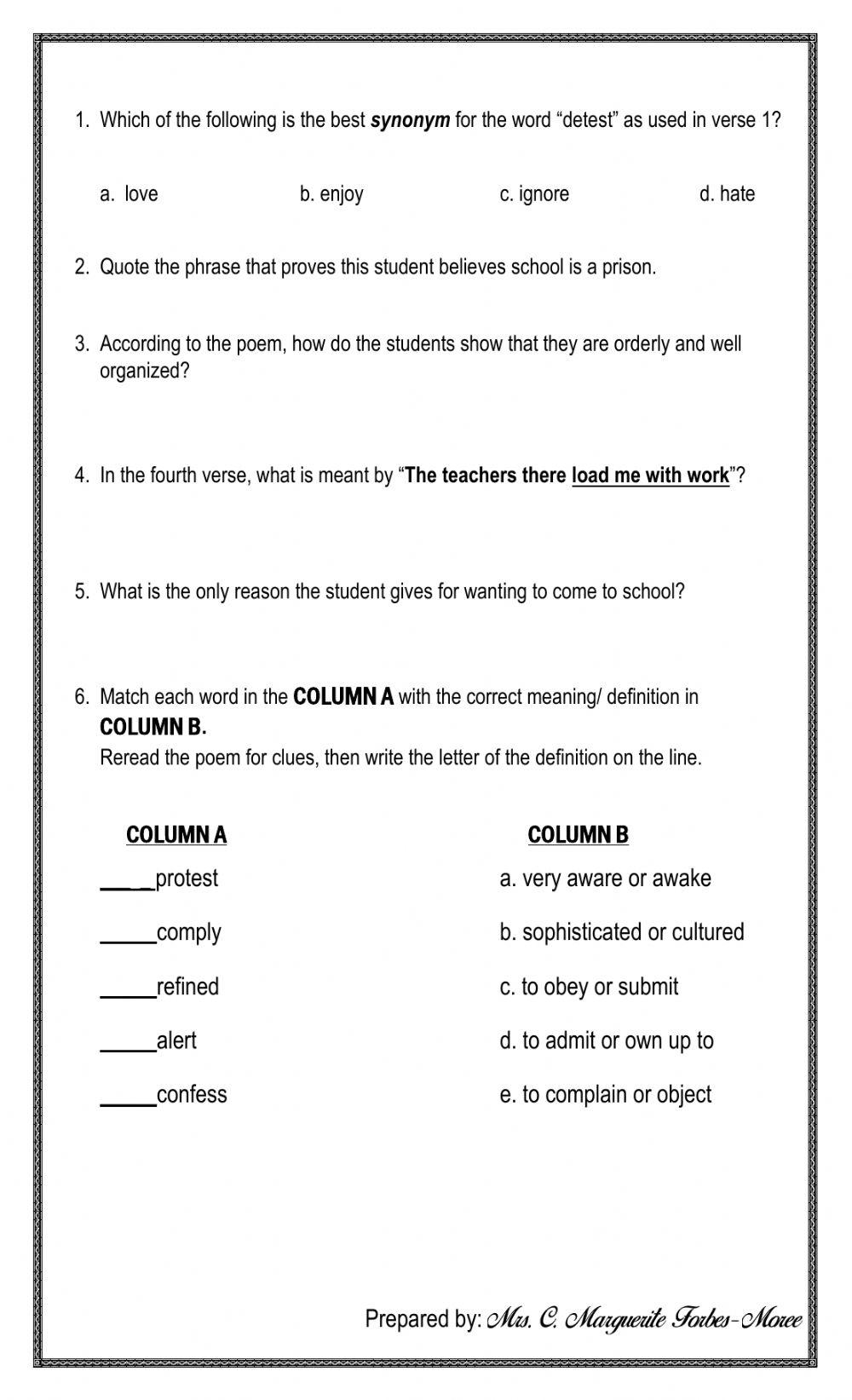 -At School- by: Sharmane Miller online exercise for | Live Worksheets
