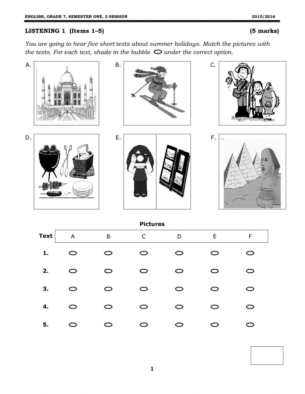 Exam online activity for Grade 7 | Live Worksheets