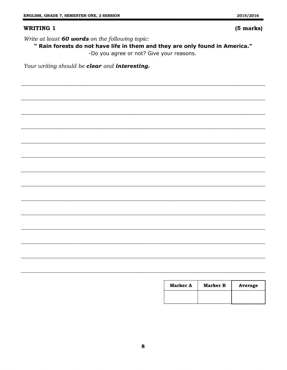 Exam online activity for Grade 7 | Live Worksheets