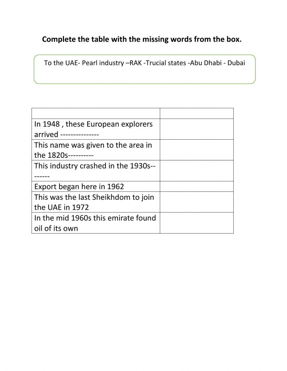 Know the UAE online exercise for | Live Worksheets