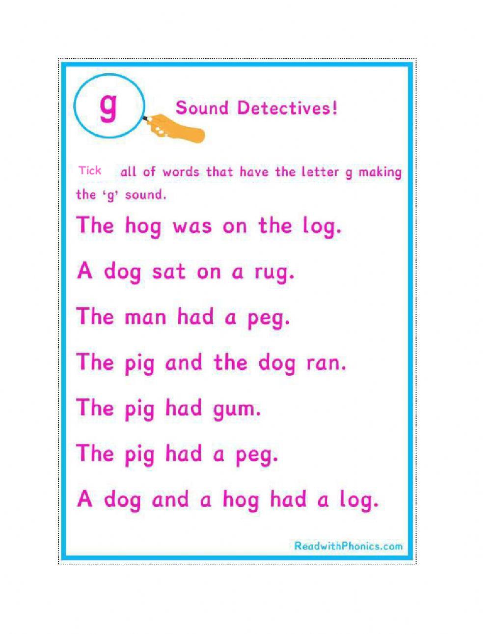 Letter g worksheet | Live Worksheets