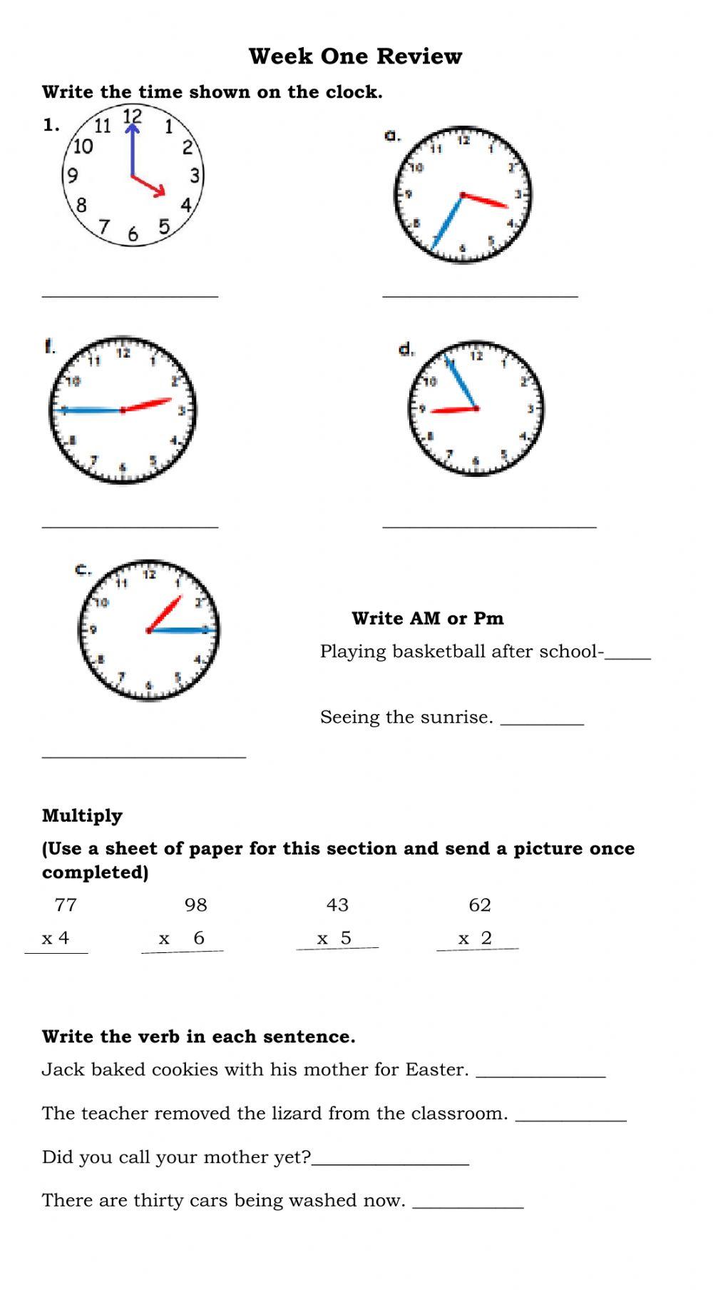 Review week one term 2 worksheet | Live Worksheets