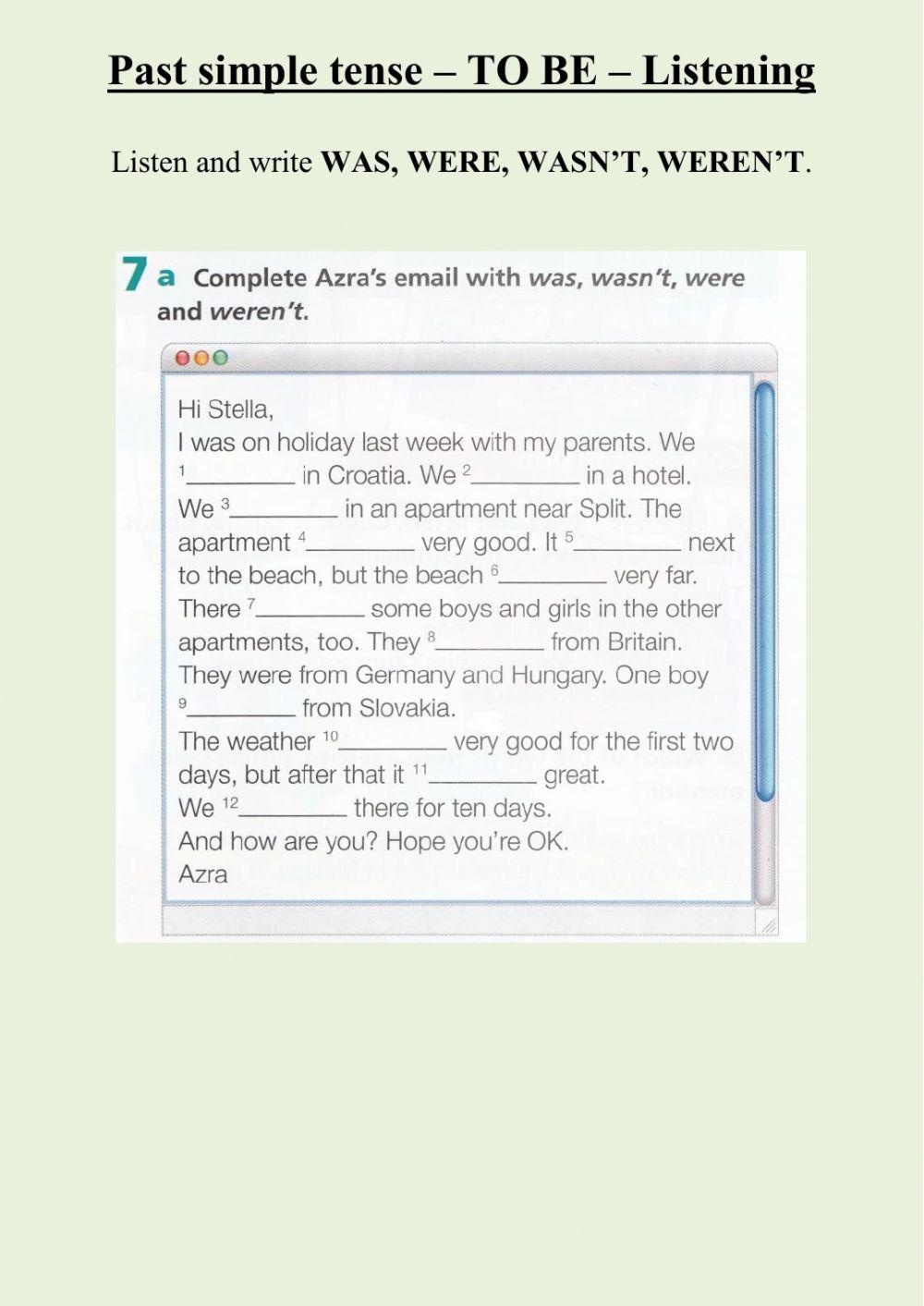 Past simple - to be - listening 6349391