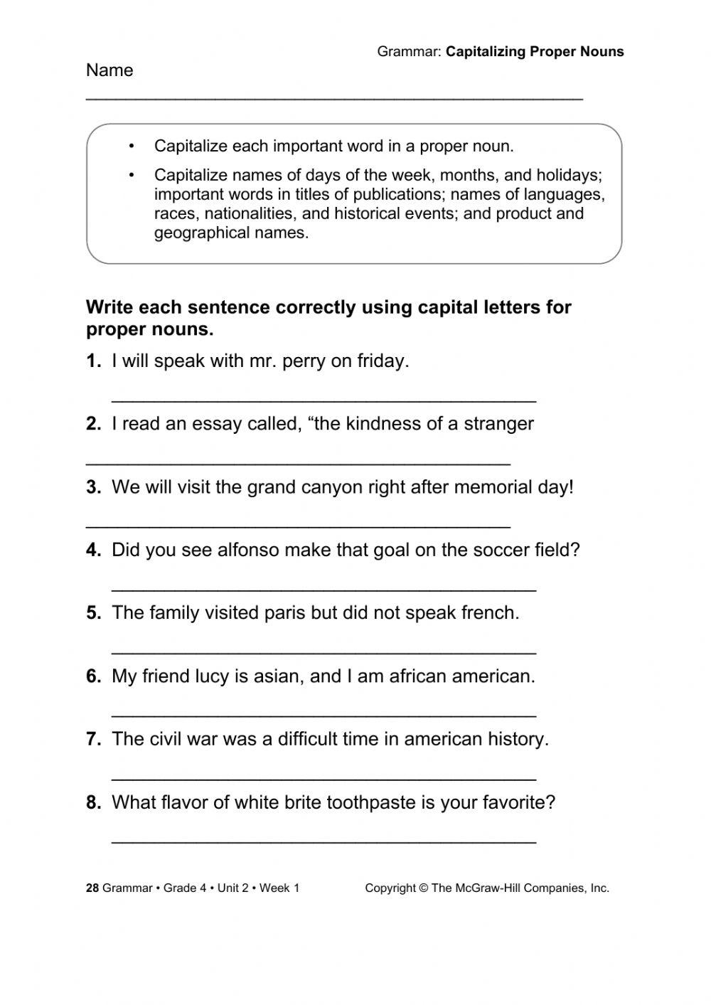 Capitalization of Proper Nouns worksheet | Live Worksheets
