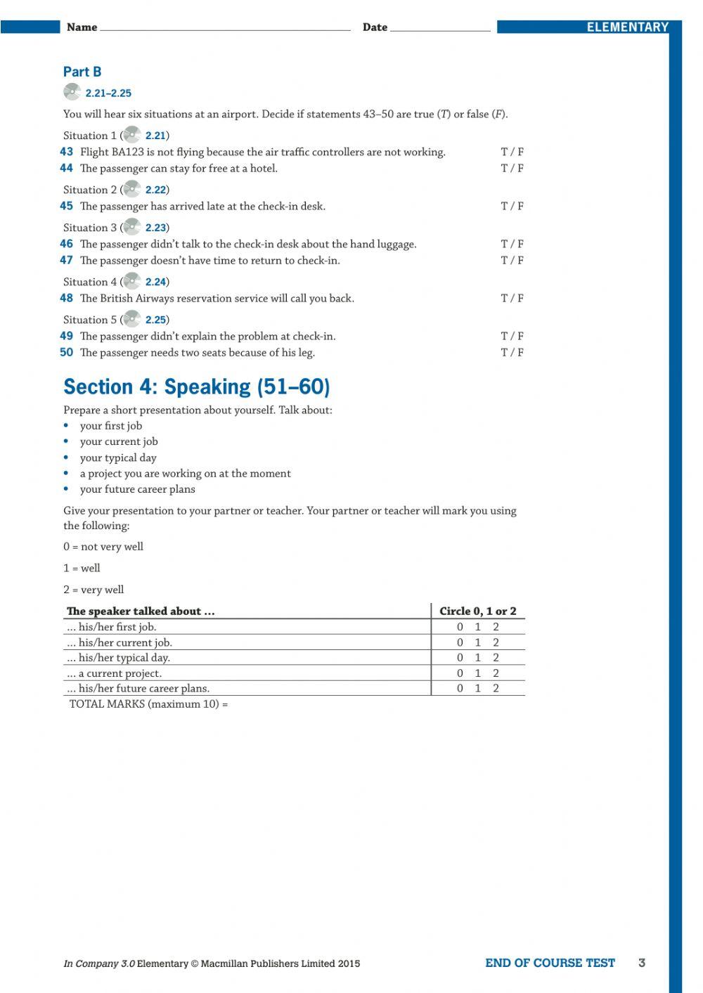 In Company elementary final course test 6349563
