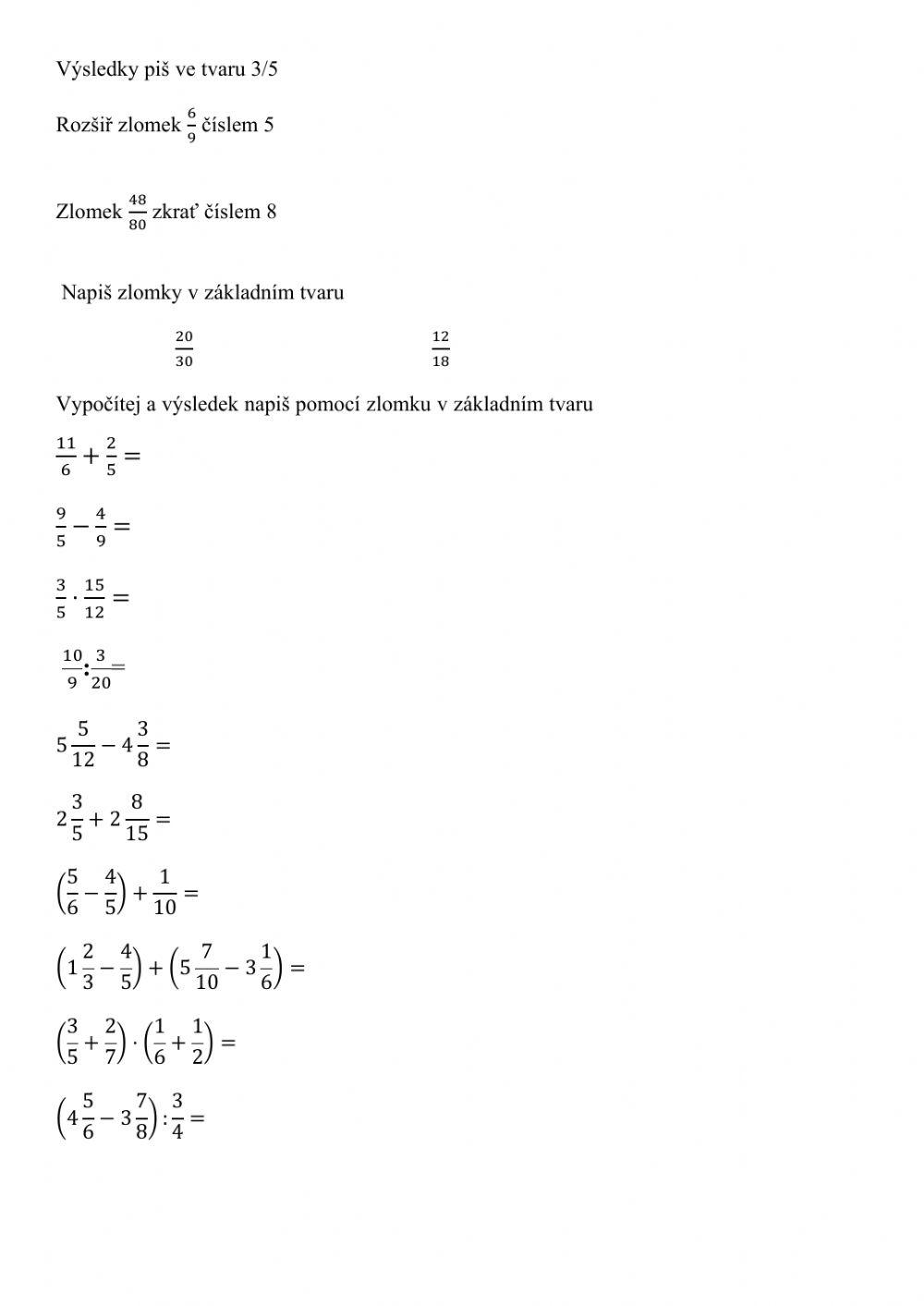 Zlomky | Free Interactive Worksheets | 628703