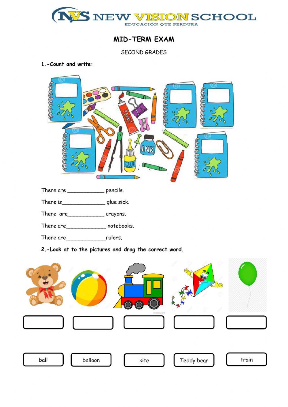 Midterm Exam Second grades worksheet | Live Worksheets