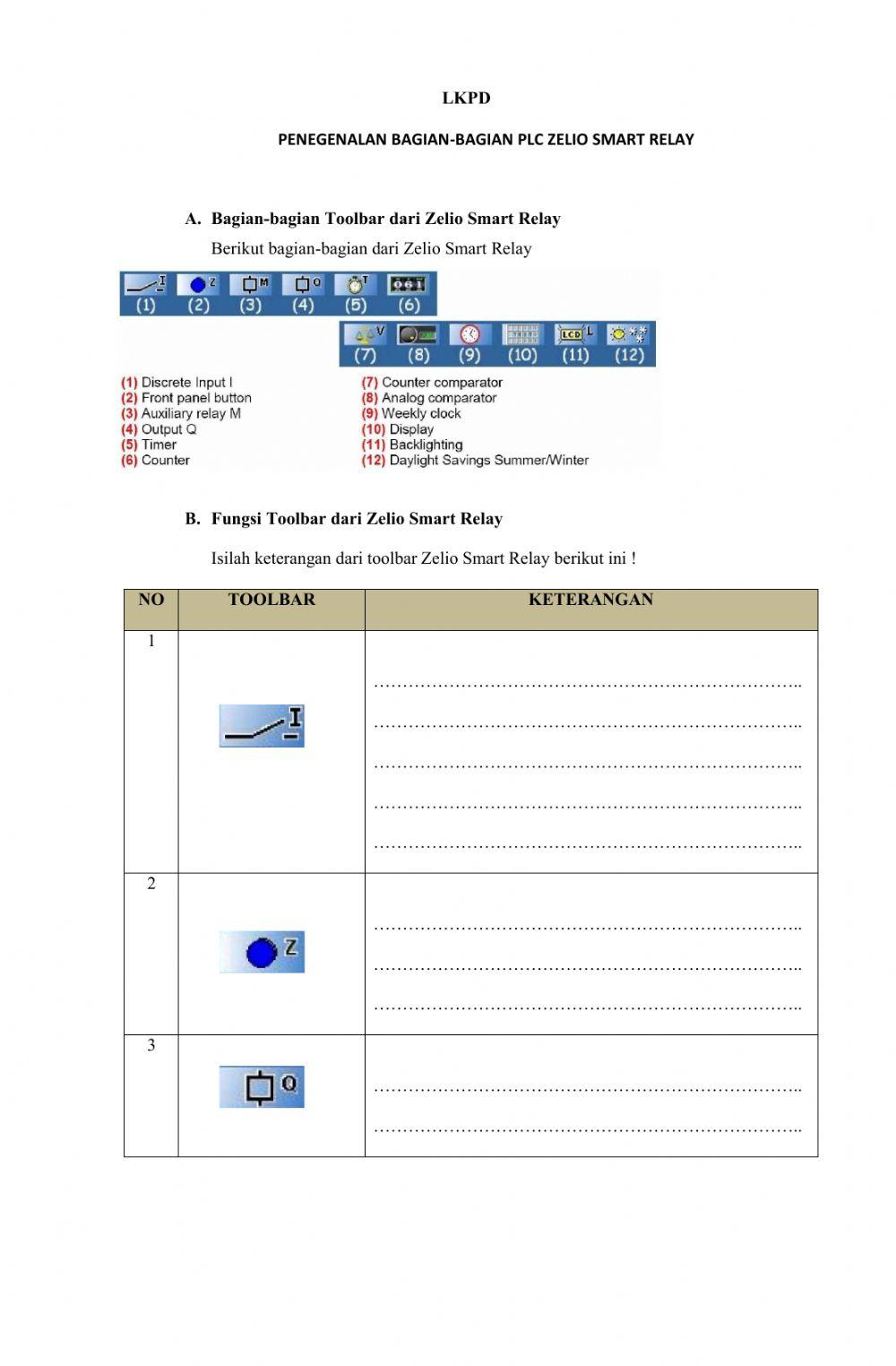 LKPD Pengenalan bagian-bagian PLC Zelio smart relay worksheet | Live Worksheets