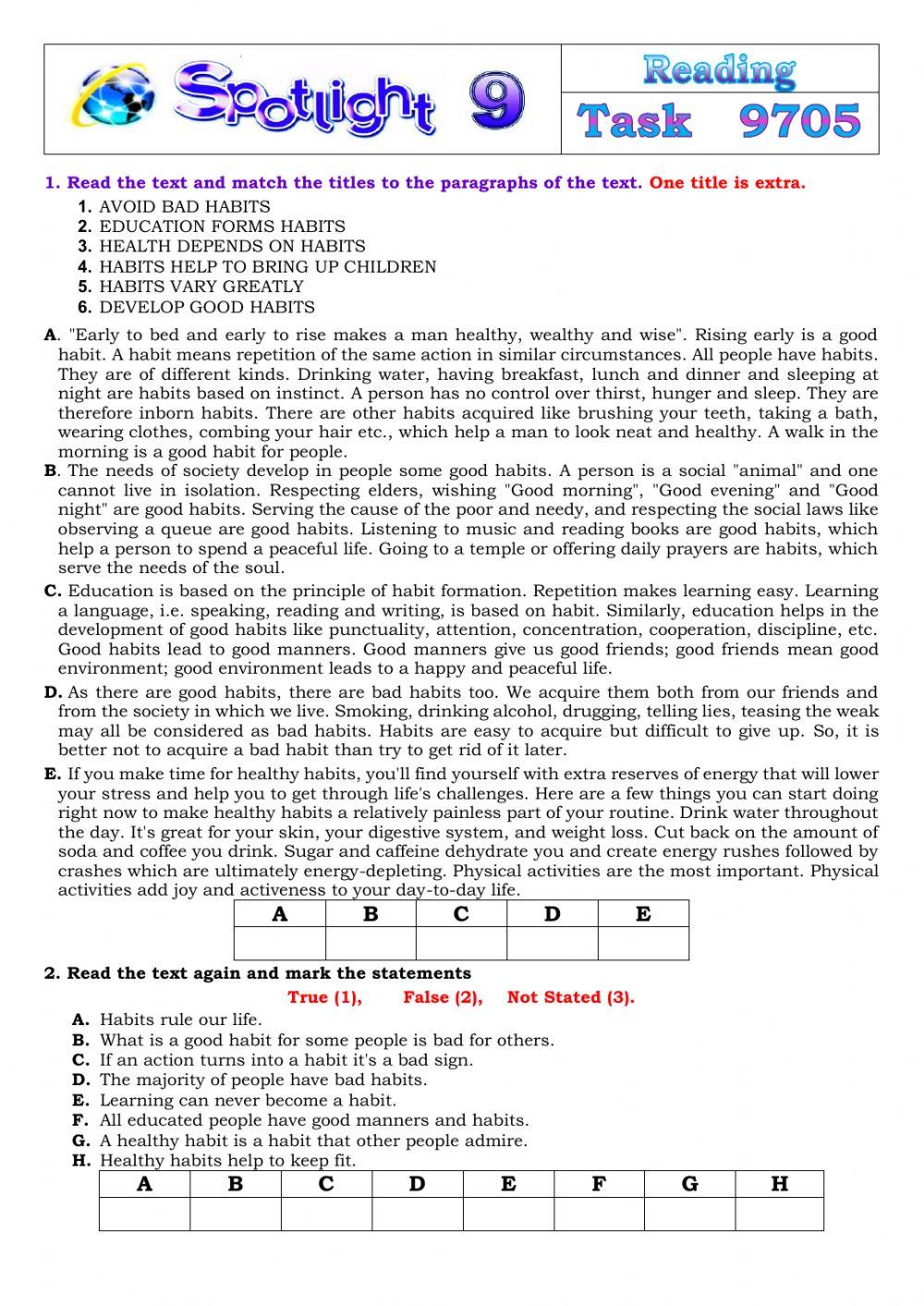 Spotlight 9 Tas… | Free Interactive Worksheets | 246650