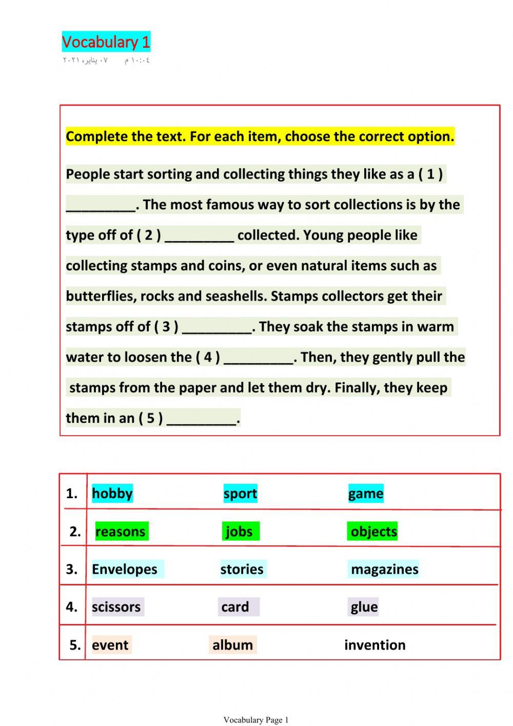 Vocabulary online exercise for 3 | Live Worksheets