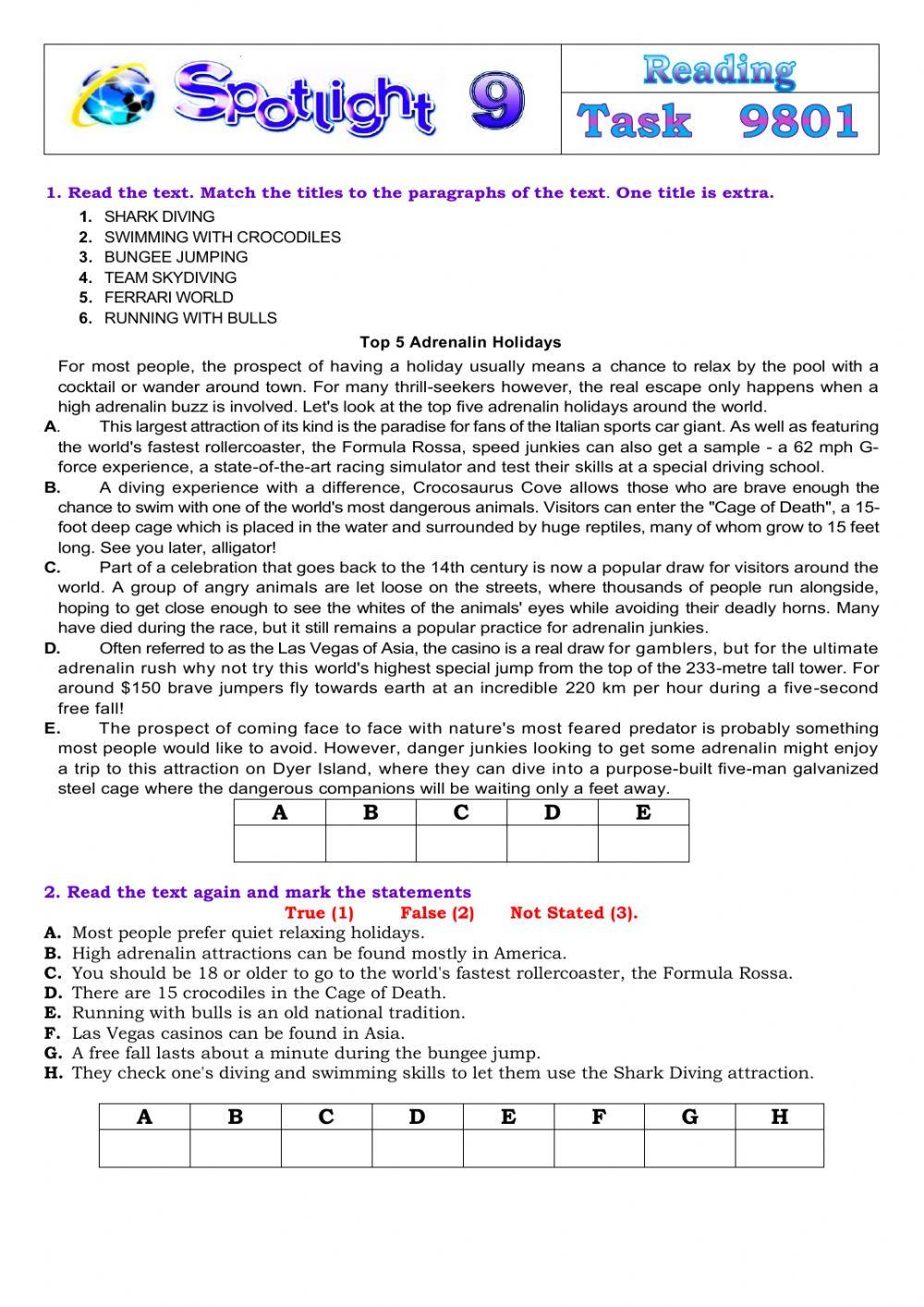 Spotlight 9 Task 9801 worksheet | Live Worksheets