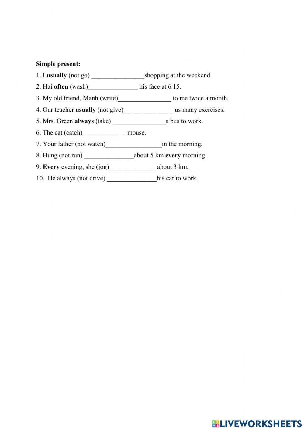 G6- Simple present worksheet | Live Worksheets