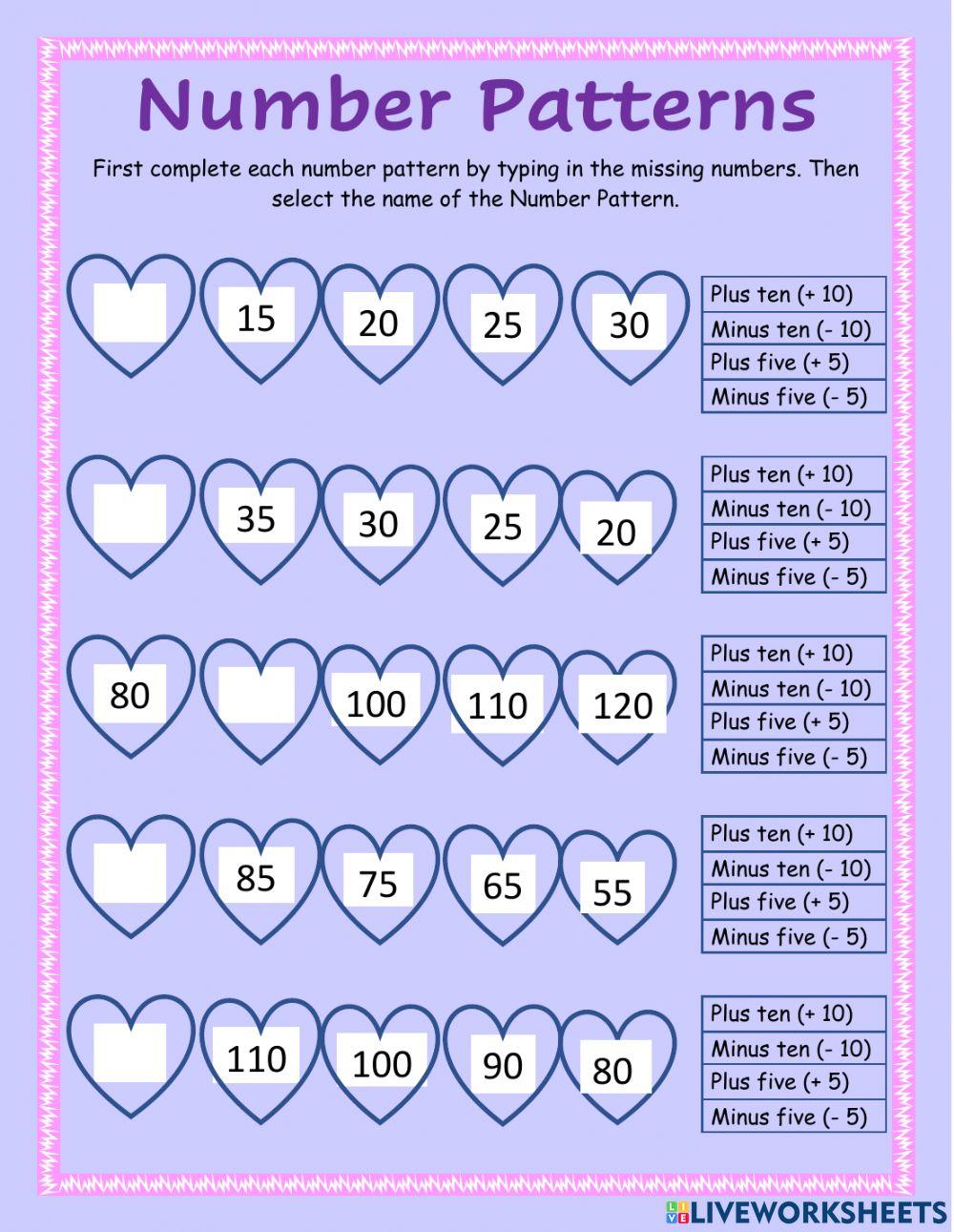 Number Patterns 18 worksheet | Live Worksheets