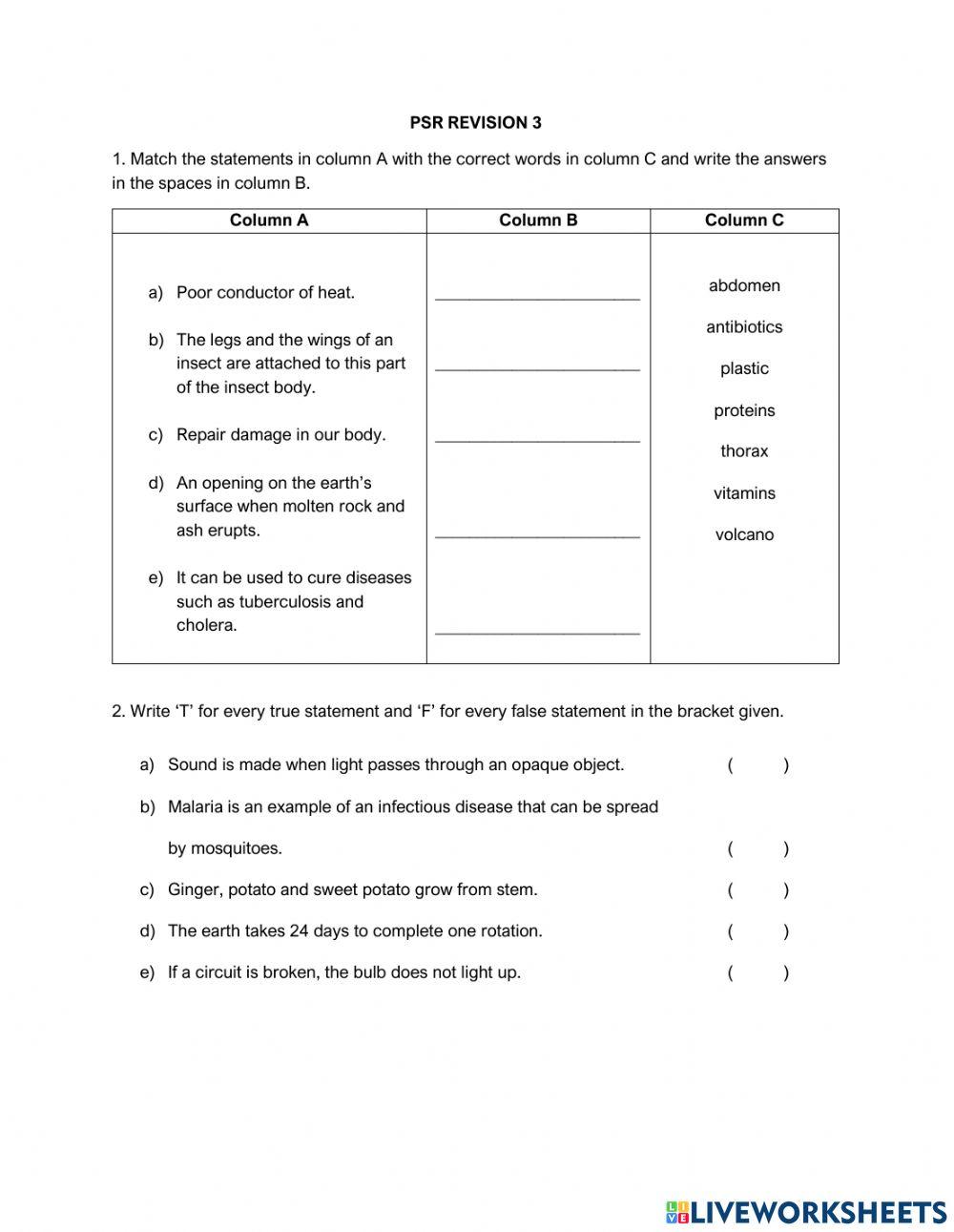 Psr Revision 3 interactive worksheet | Live Worksheets
