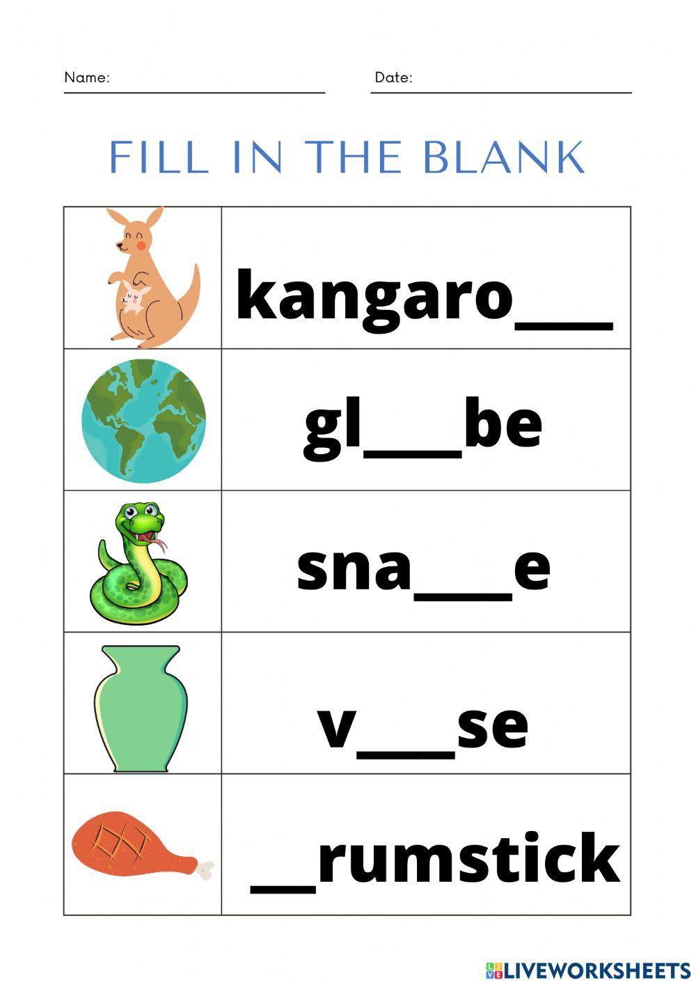 Fill in the blank free online worksheet | Live Worksheets