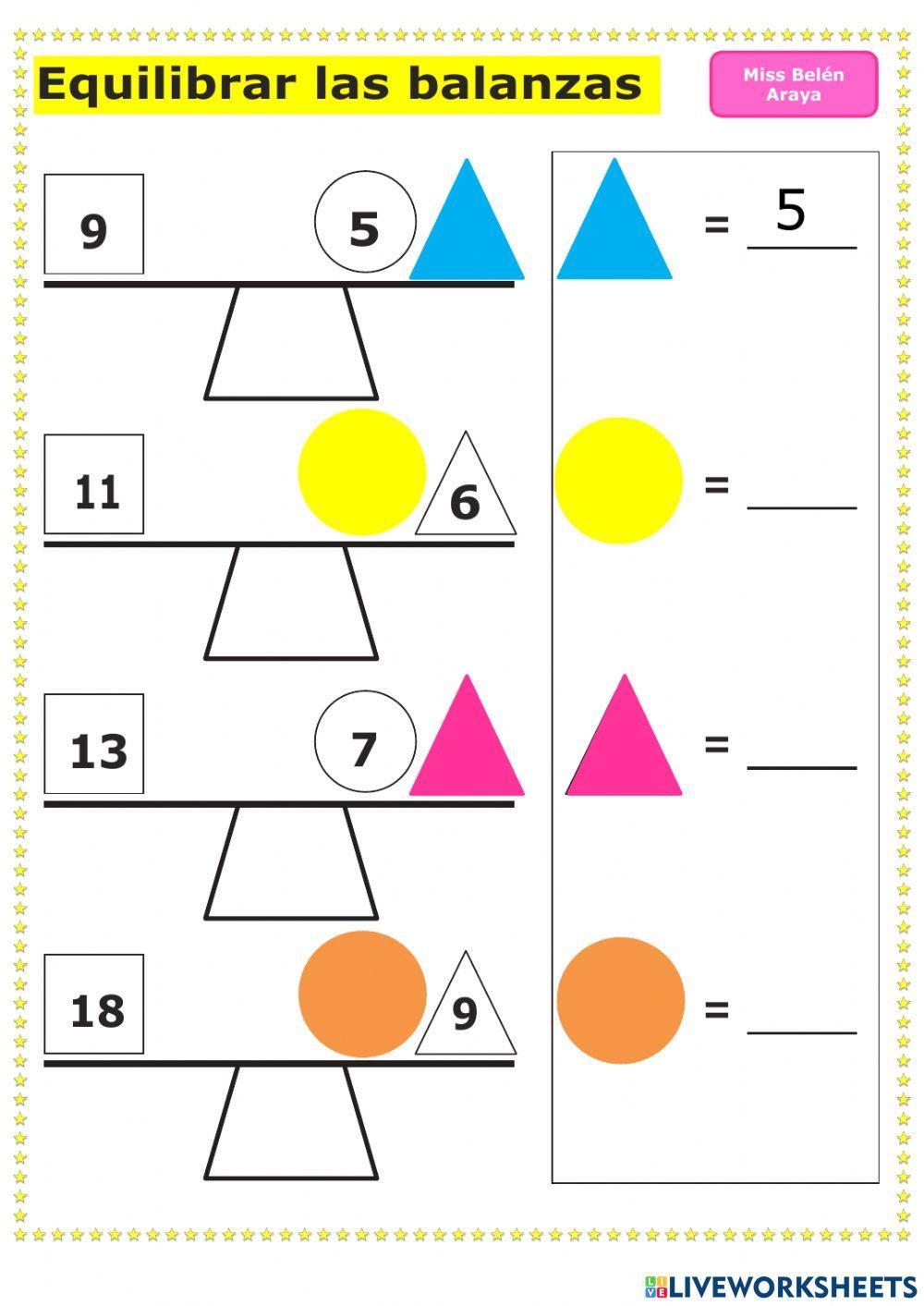 Sumas con balanzas worksheet | Live Worksheets