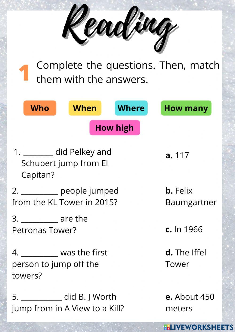 Reading online exercise for A1 | Live Worksheets