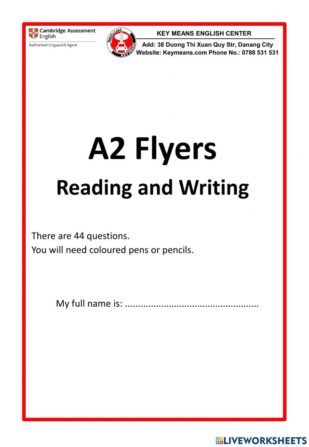 FLYERS TEST - WRITING READING online exercise for | Live Worksheets