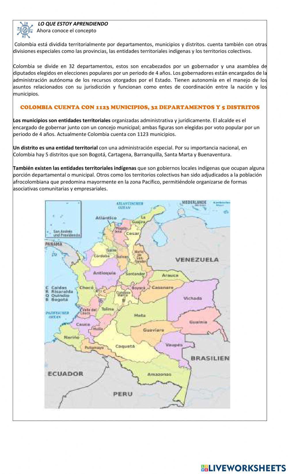 Mapa de Colombia | Free Interactive Worksheets | 1469525
