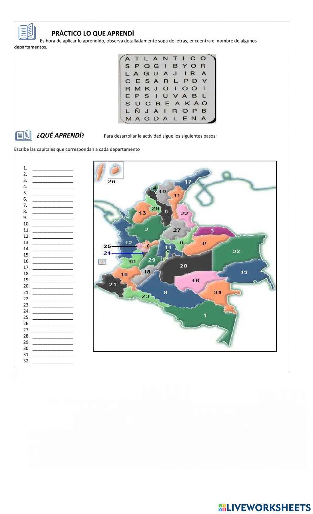 Mapa de Colombia | Free Interactive Worksheets | 1469525