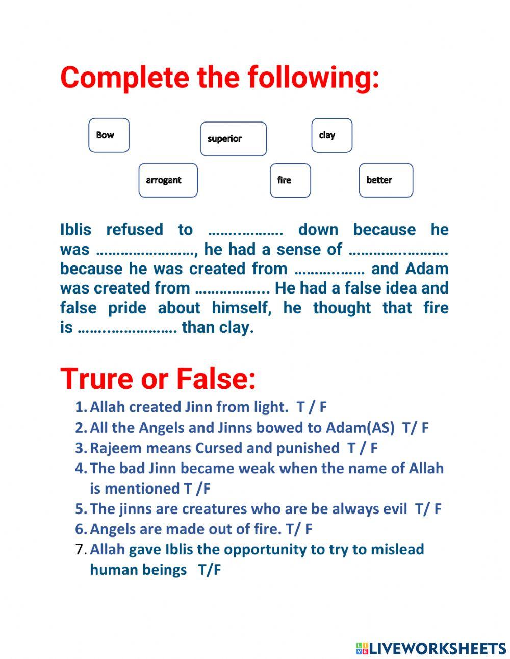 Prophet adam | Free Interactive Worksheets | 1469676
