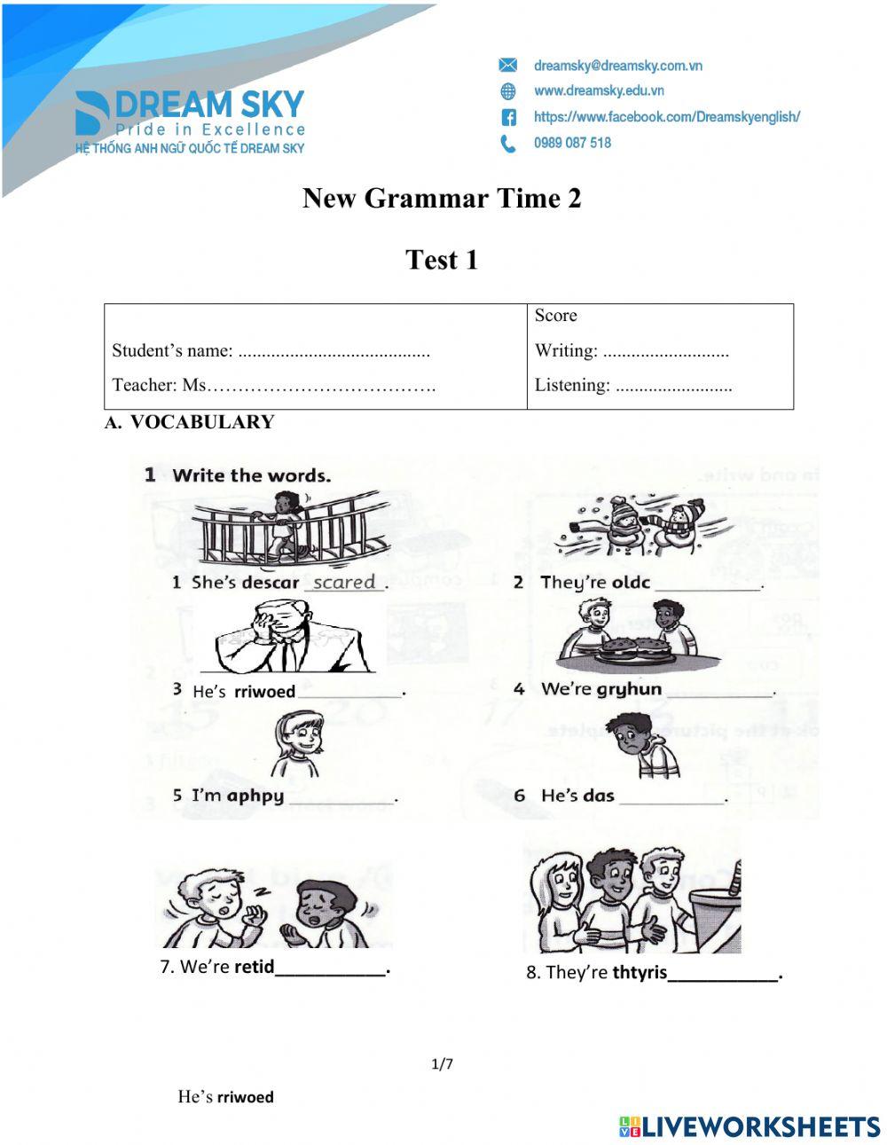 Test 1- G2 worksheet | Live Worksheets