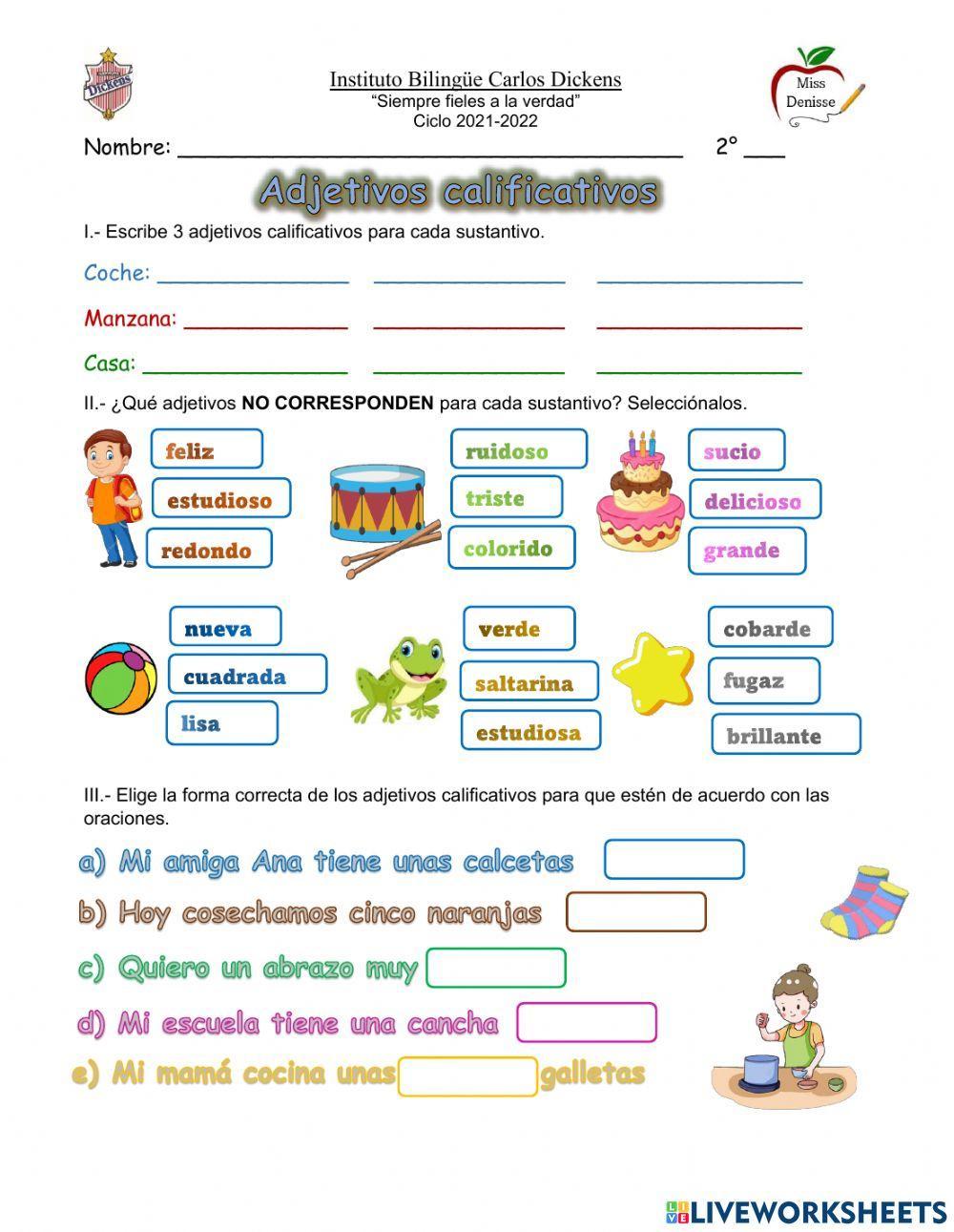 Ficha De El Adjetivo Calificativo Para Tercero De Primaria Tercero De Smartforlifereviews