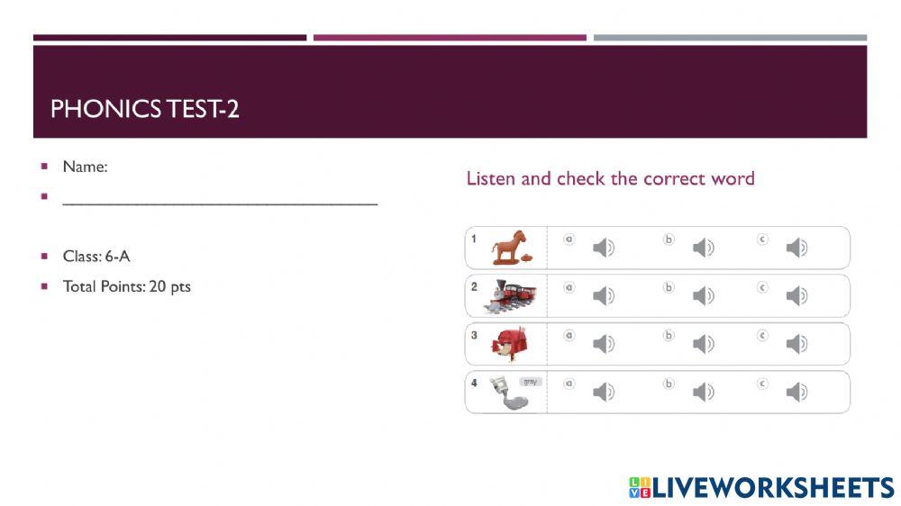 6° Phonics Test Units 3-4 6731953 | Rubmo | Live