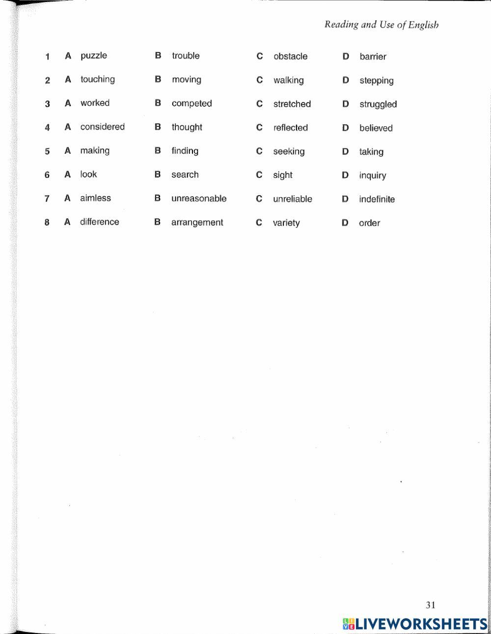 FCE Test 2 UE parts 1 to 4 online exercise for | Live Worksheets