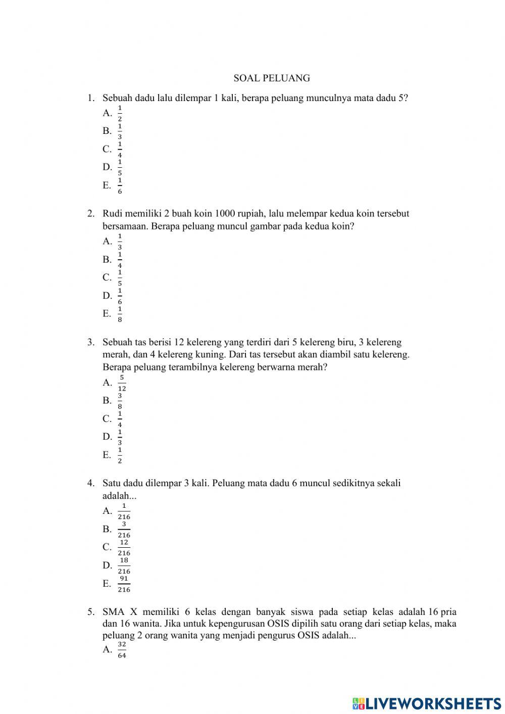 Peluang | Free Interactive Worksheets | 1470845