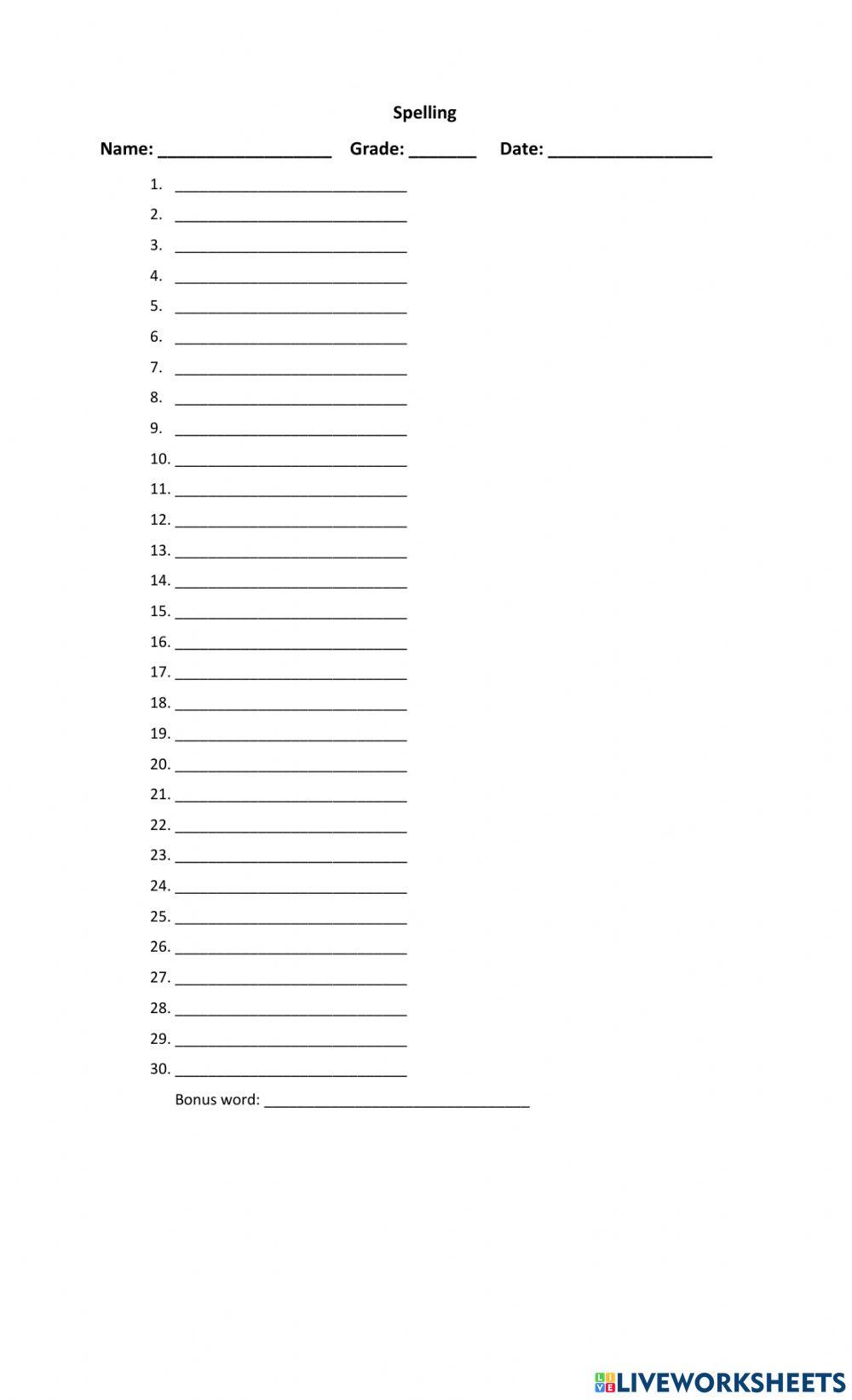 Spelling Week 3 Term 1 worksheet | Live Worksheets