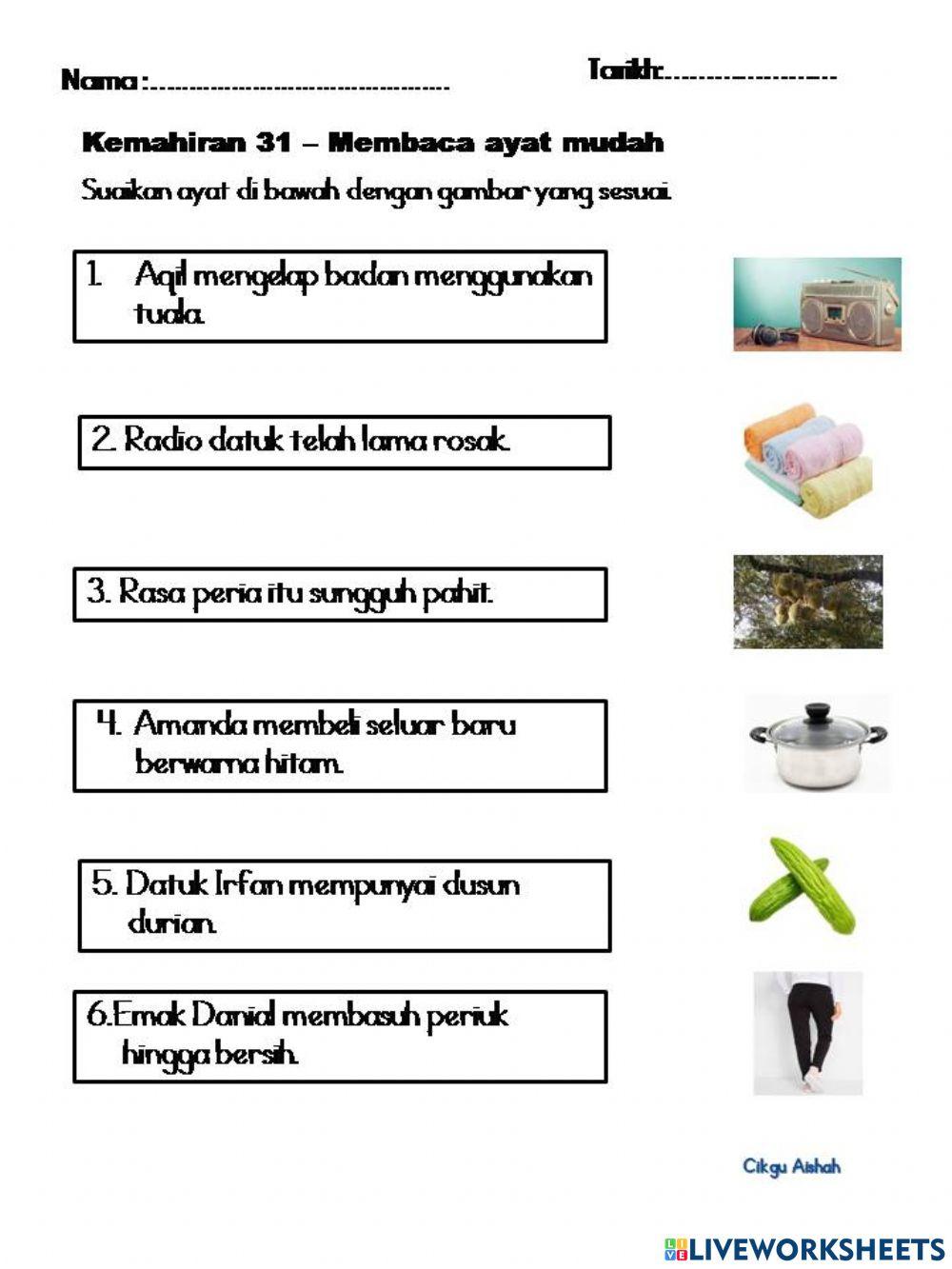 Membaca ayat mudah | Live Worksheets