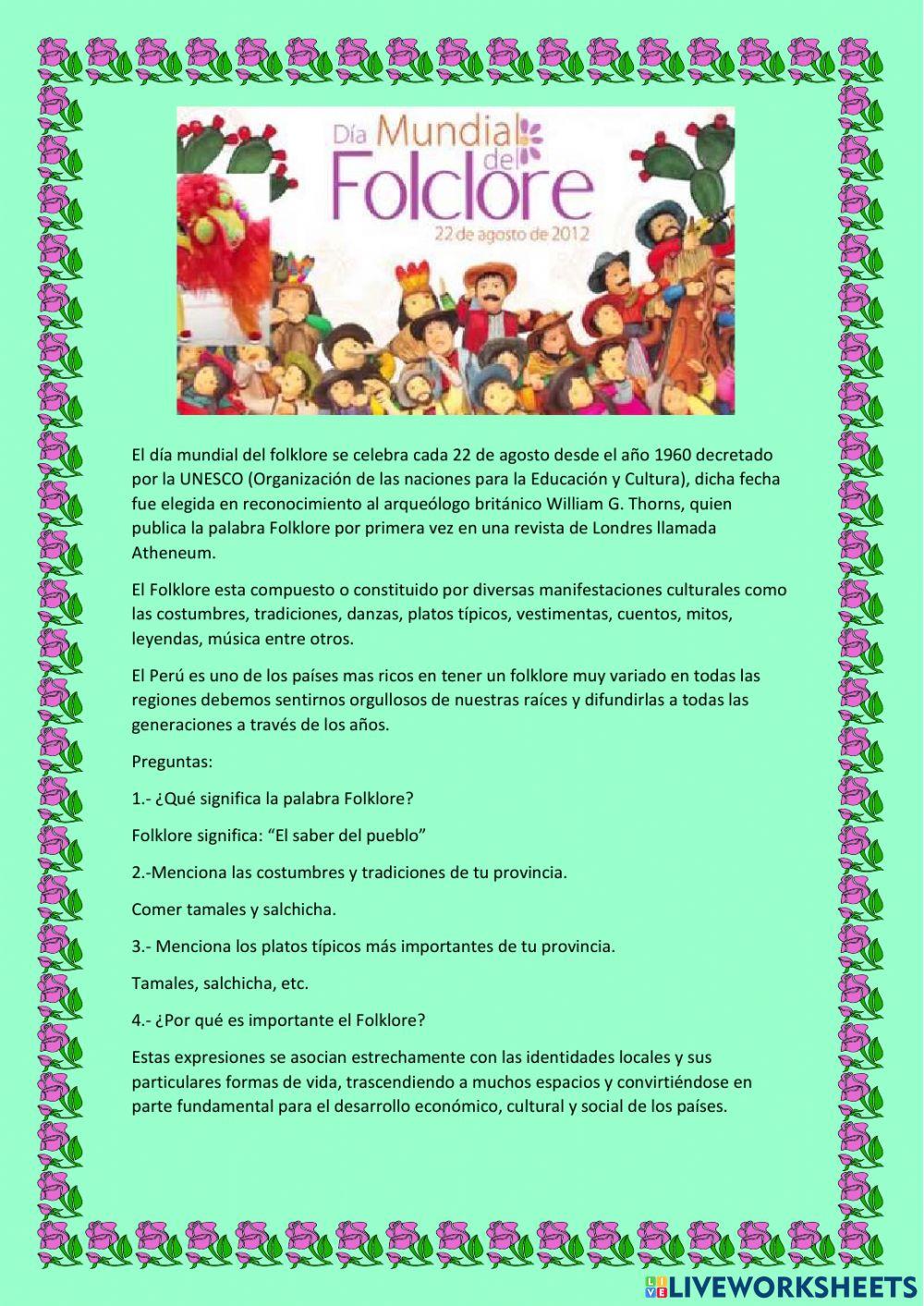 Día mundial del folklore worksheet | Live Worksheets