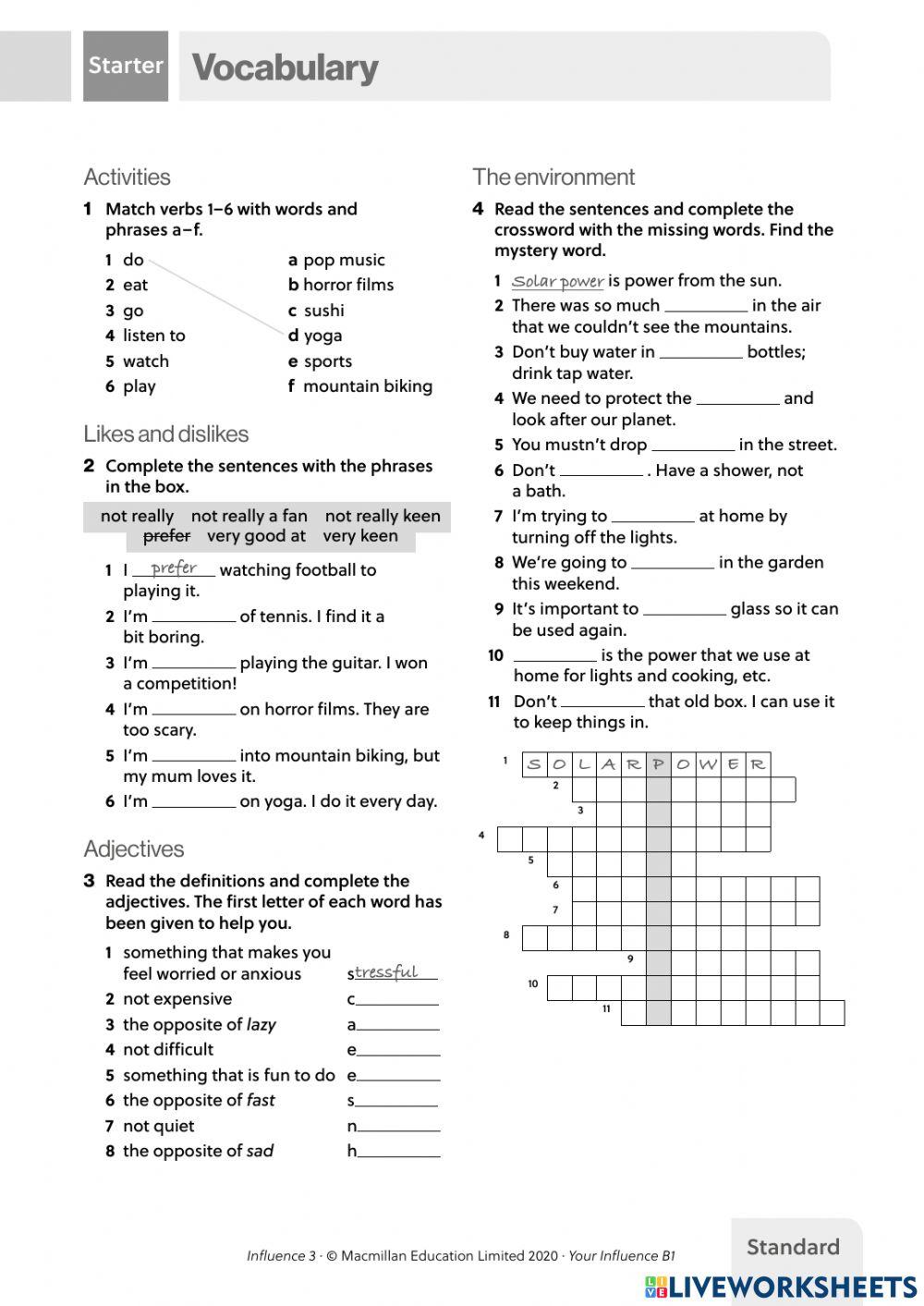 Vocabulary review starter unit B1 online exercise for | Live Worksheets