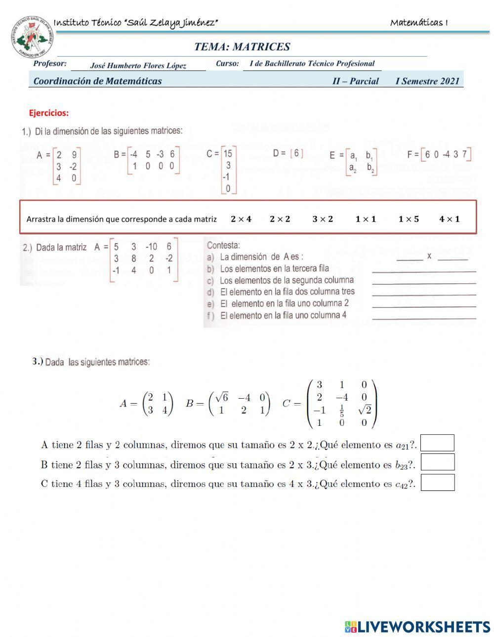 Matrices | Free Interactive Worksheets | 1472055