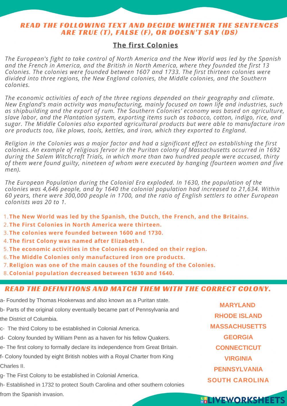 The first Colon… | Free Interactive Worksheets | 1472001