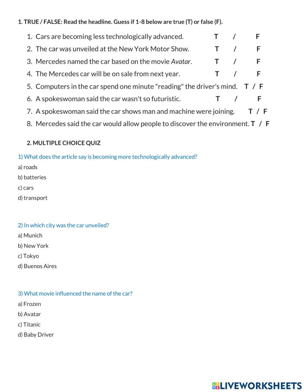 Mind control car | Free Interactive Worksheets | 2142585