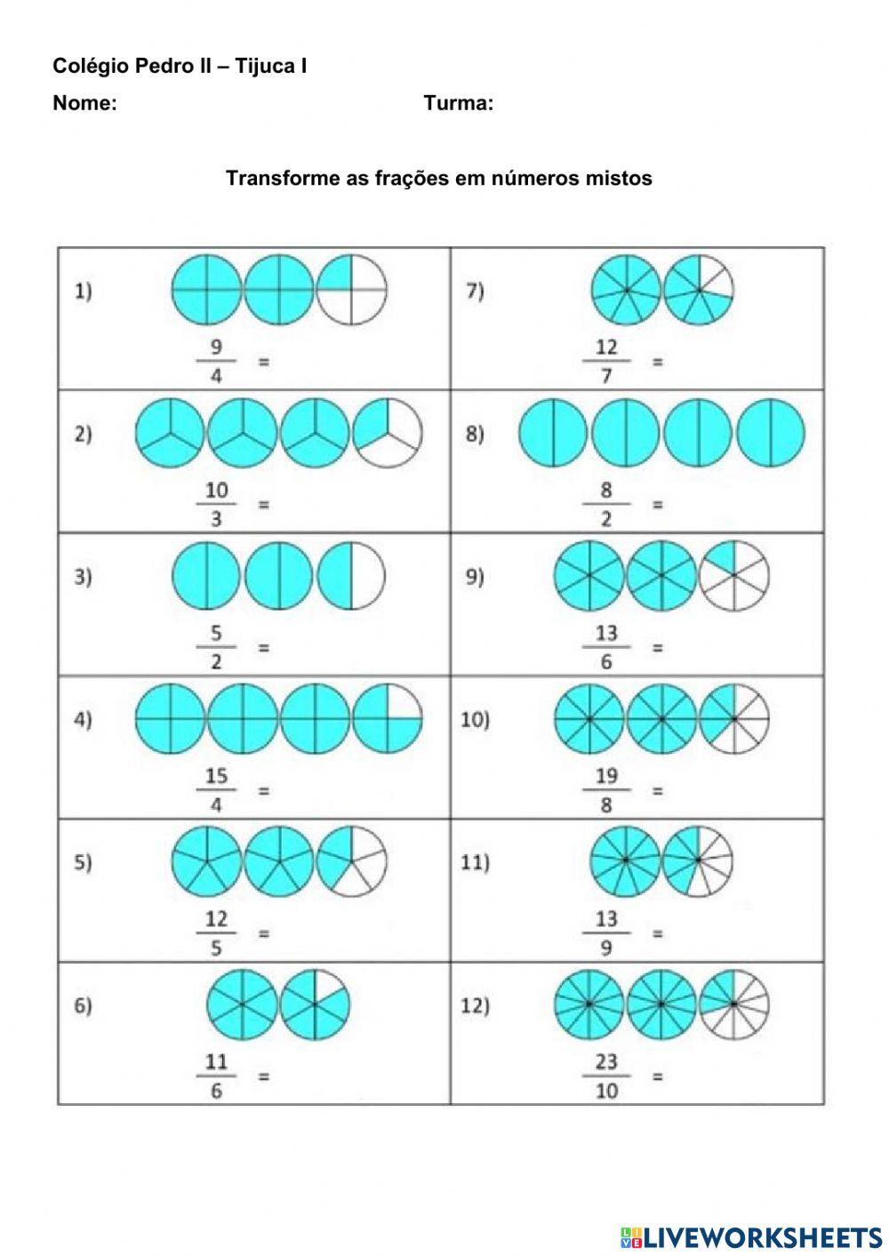 Número Misto worksheet | Live Worksheets