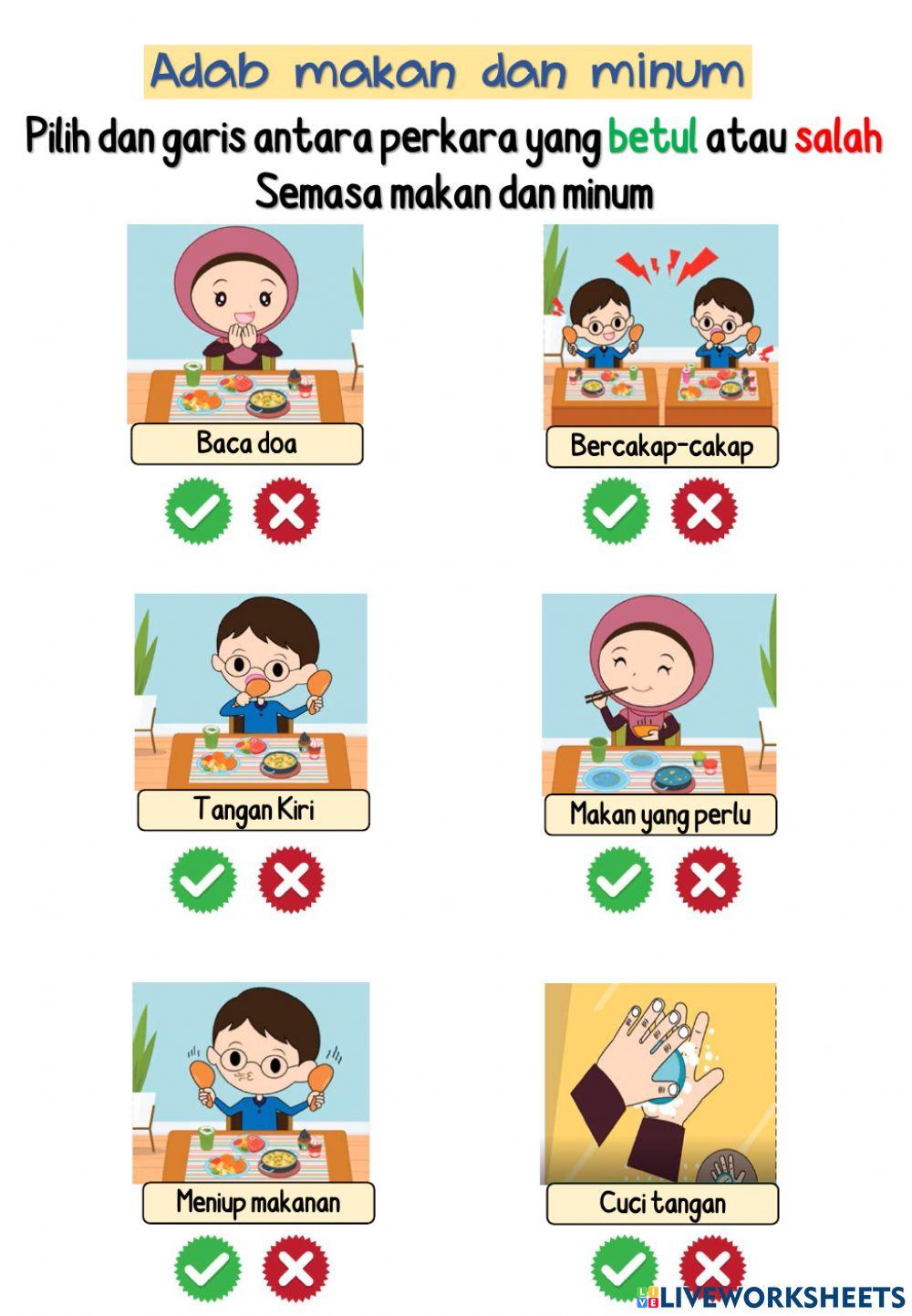 Pdf online exercise: Adab Makan dan Minum | Live Worksheets