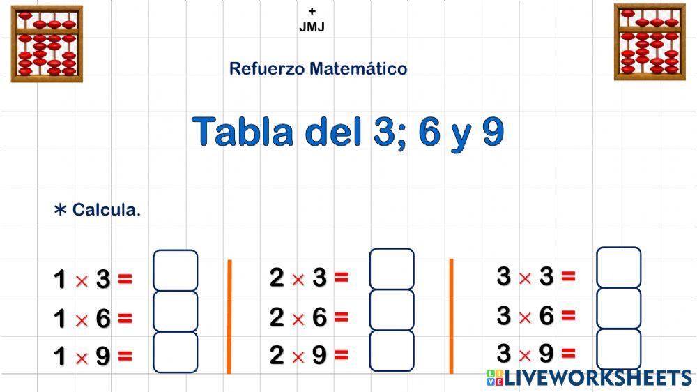 Tablas del 3- 6… | Free Interactive Worksheets | 1505358