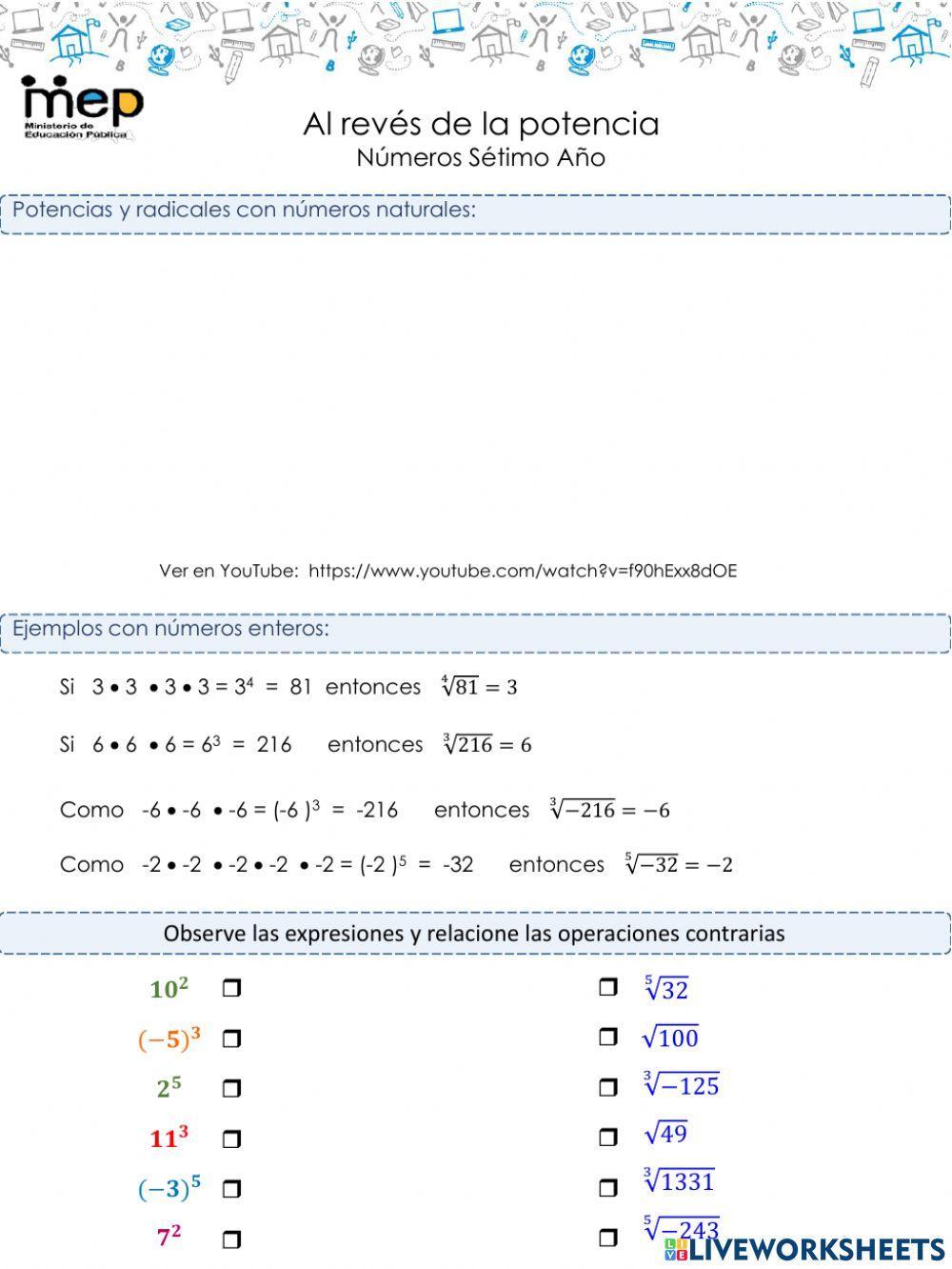 Identificar la relación entre potencias y raíces como operaciones ...
